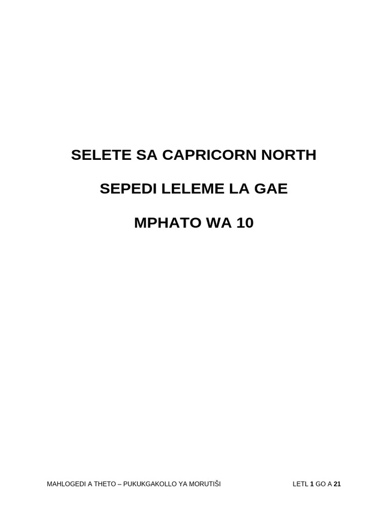 Mahlogedi a Theto Grade 10 Guide | PDF