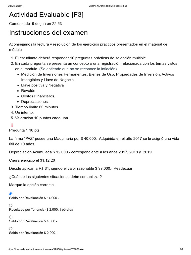 Examen de Contabilidad: Inversiones y Depreciación | PDF | Valor neto ...