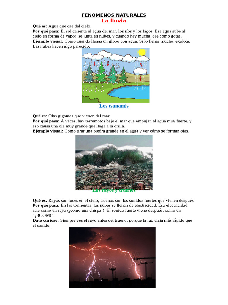 Fenómenos Naturales: Lluvia, Tsunamis y Rayos | PDF