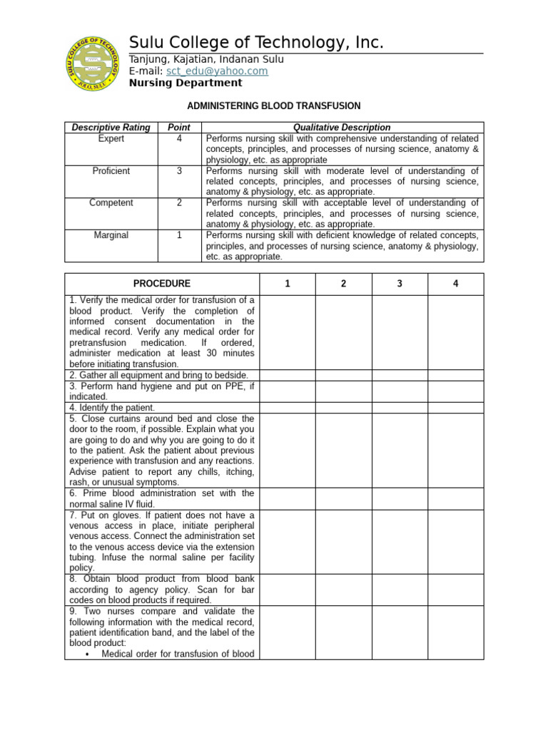Blood Transfusion Procedure Guide | PDF | Intravenous Therapy | Blood ...