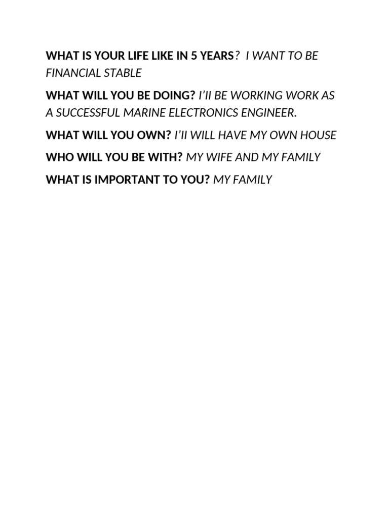 What Is Your Life Like in 5 Years | PDF
