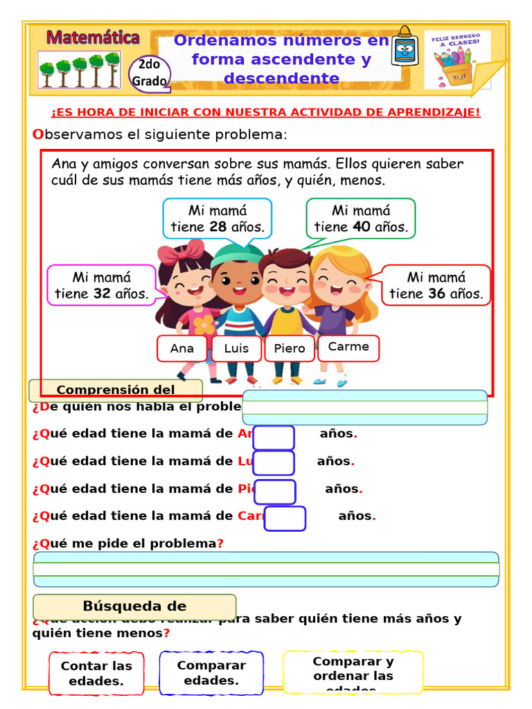 FICHA de MATEMÁTICA-Ordenamos Números en Forma Ascendente y Descendente ...