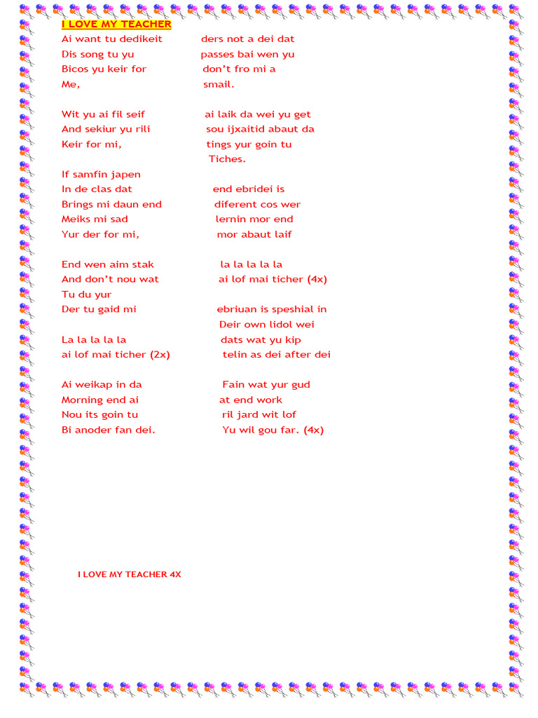 Heartfelt Teacher Appreciation Song | PDF