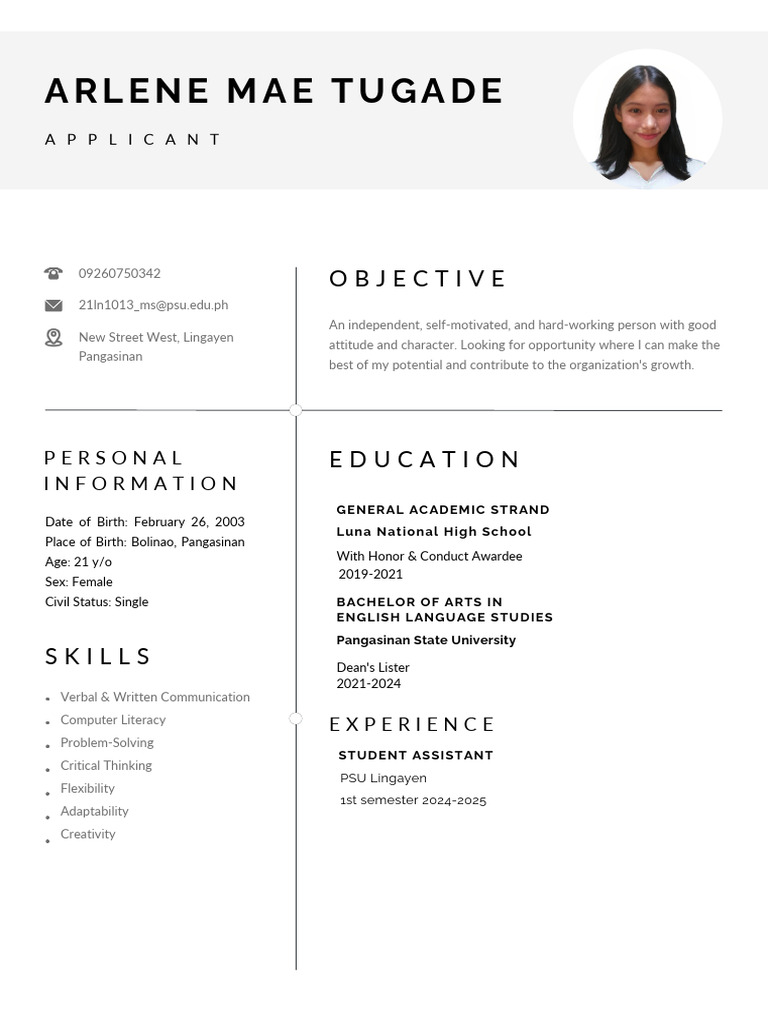 Arlene Mae Tugade: Resume Overview | PDF