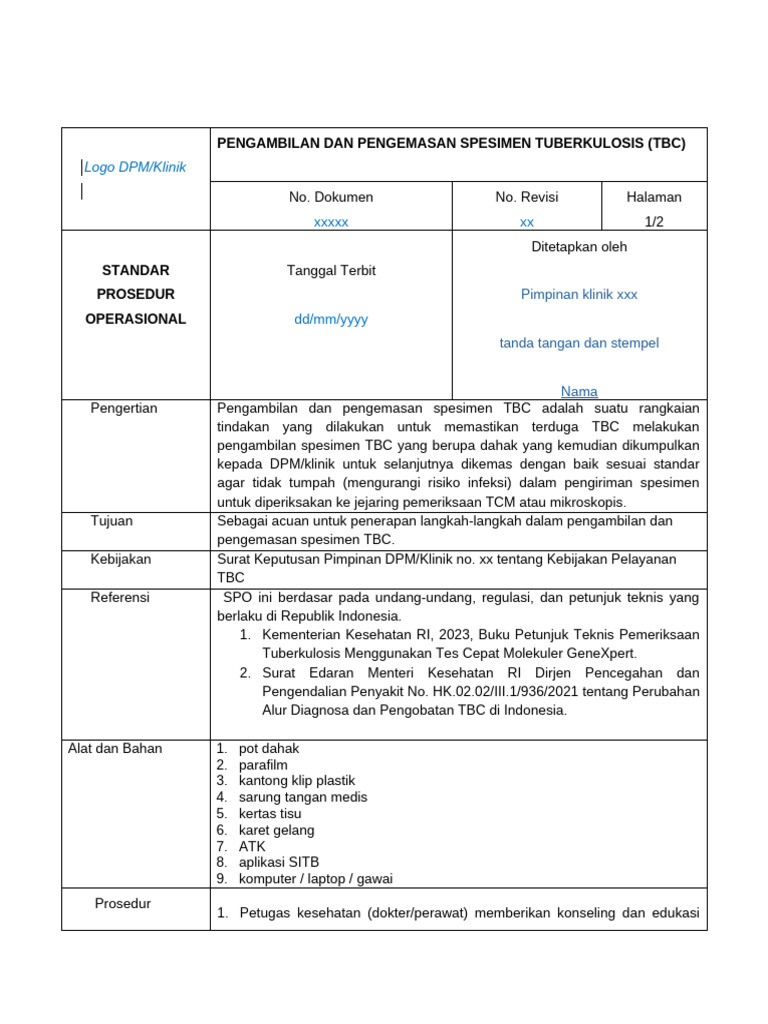SOP Pengambilan Dan Pengemasan Spesimen | PDF