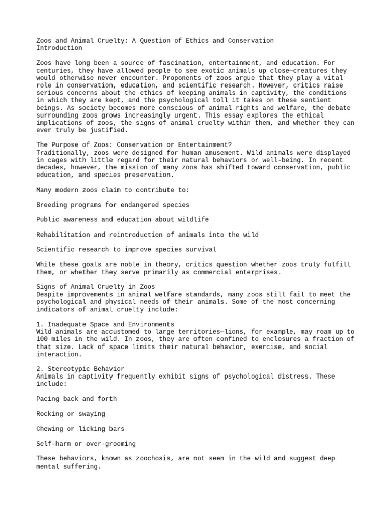 Zoos and Animal Cruelty A Question | PDF | Zoo | Animal Welfare