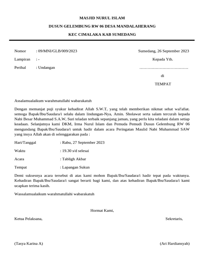Undangan Peringatan Maulid Nabi | PDF