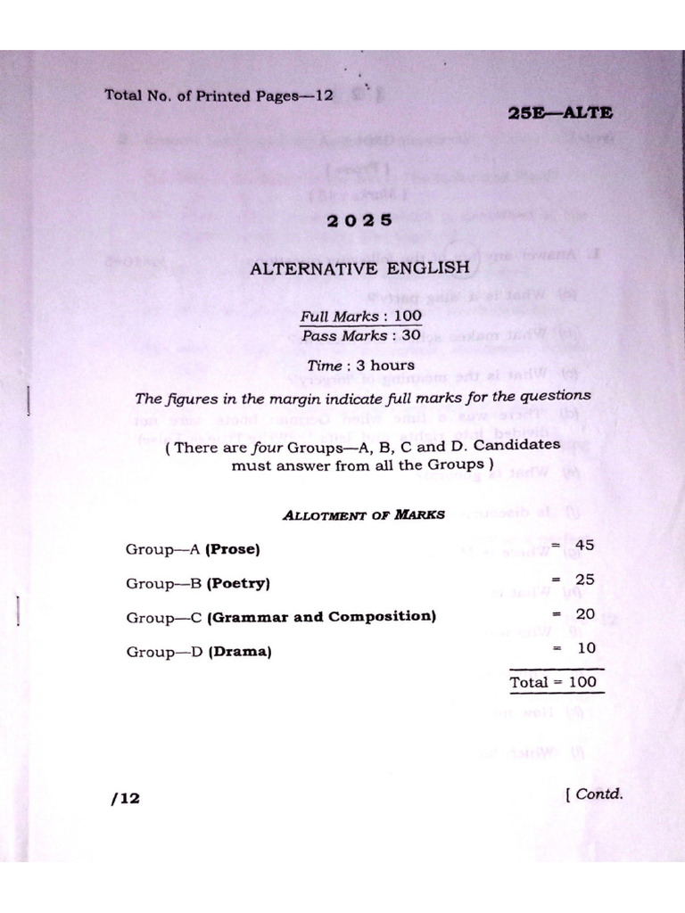Class 11 Alternative English 2025 | PDF