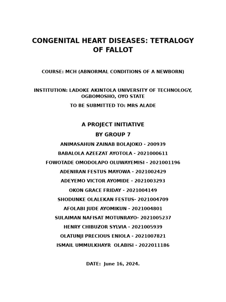 Group 7' Tetralogy of Fallot | PDF | Congenital Heart Defect ...