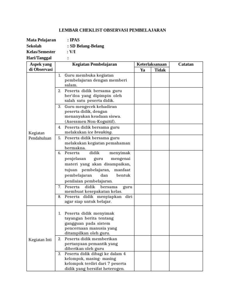 Lembar Observasi Fix | PDF