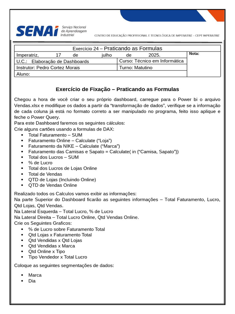 Exercicio 24 - Praticando as Formulas | PDF