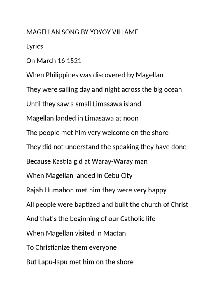 Magellan Song by Yoyoy Villame | PDF