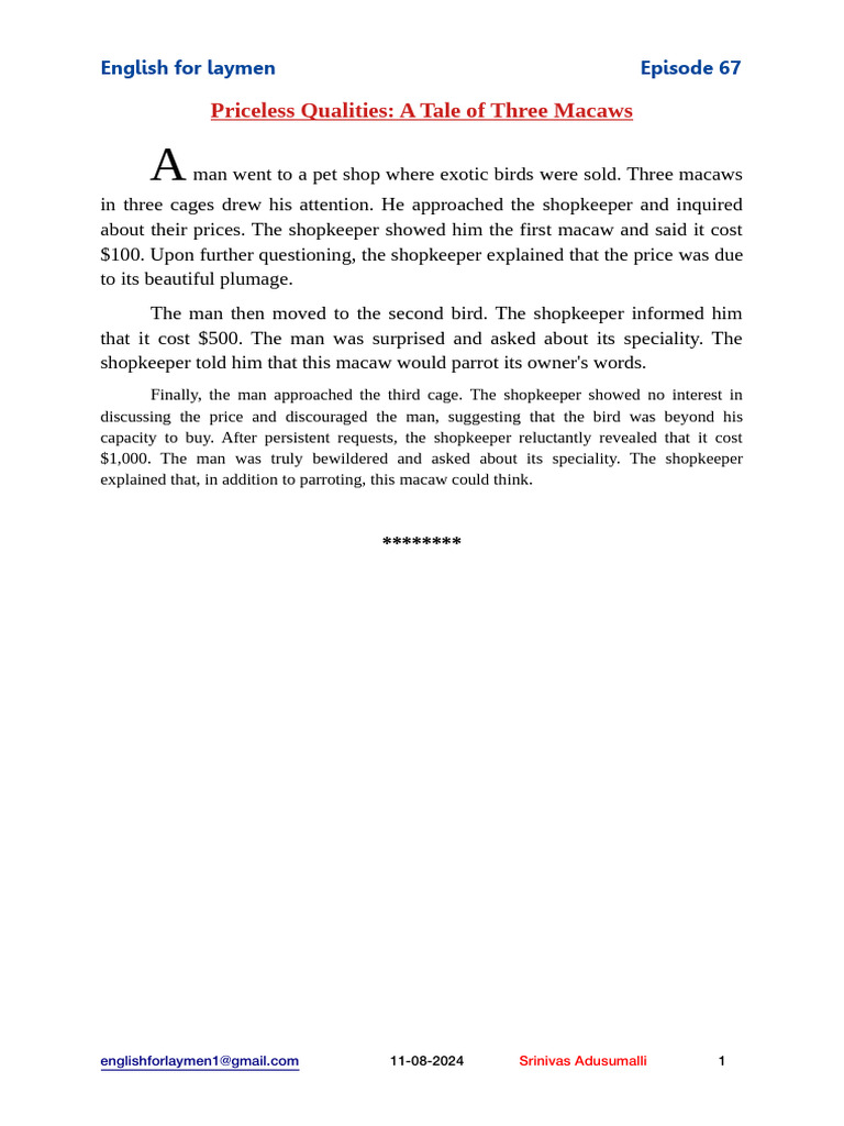 Priceless Qualities A Tale of Three Macaws | PDF