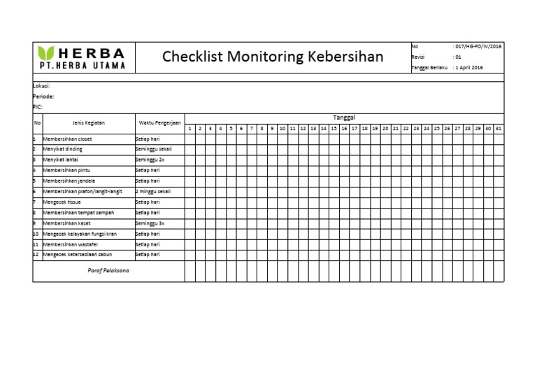Form Checklist Monitoring Kebersihan Toilet PDF Free | PDF