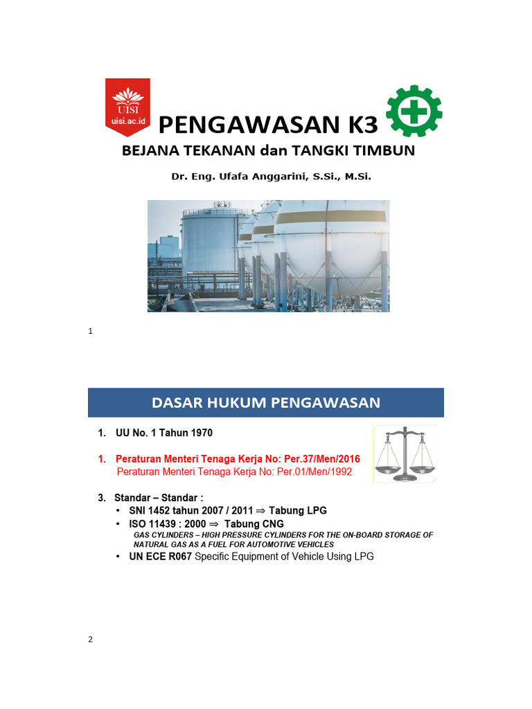 Dasar Hukum K3 Bejana Tekan dan Tangki | PDF
