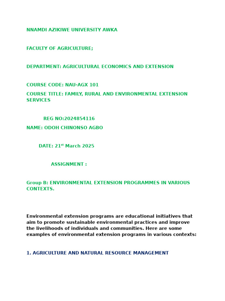 Odoh Chinonso Agbo - Nau-Agx101 Assignment | PDF | Agriculture ...