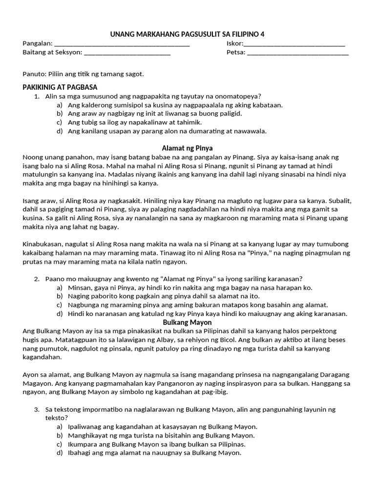 Q1 G4 - FILIPINO - Final | PDF