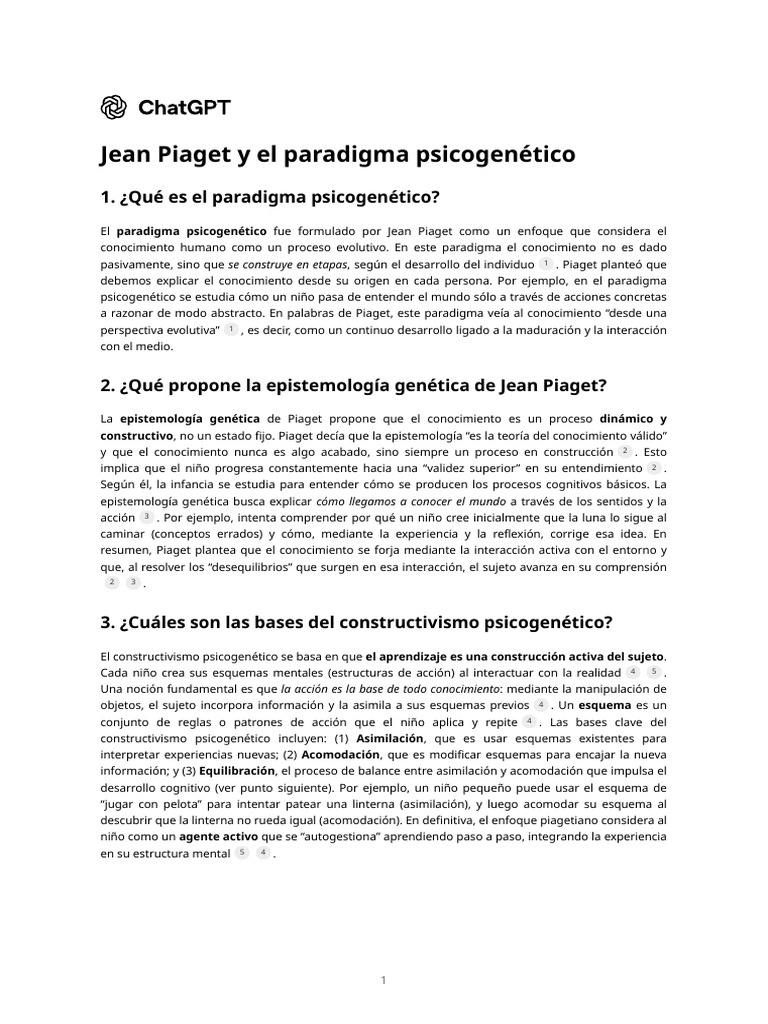 Jean Piaget y El Paradigma Psicogenético | PDF | Pensamiento | Conocimiento