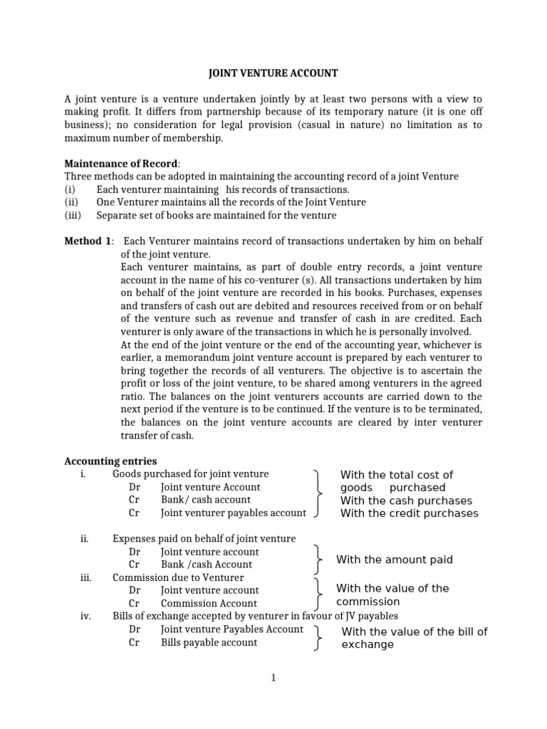 Joint Venture Account Overview | PDF | Debits And Credits | Bad Debt