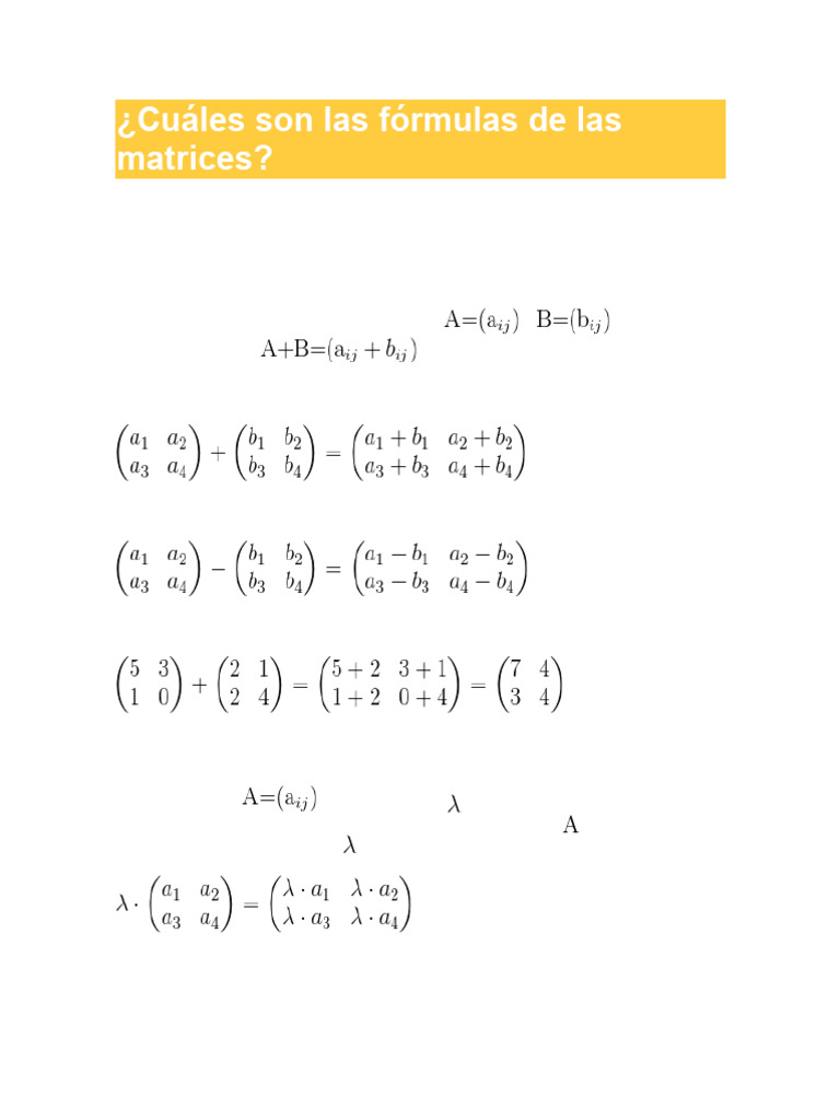 Fórmulas y operaciones con matrices | PDF