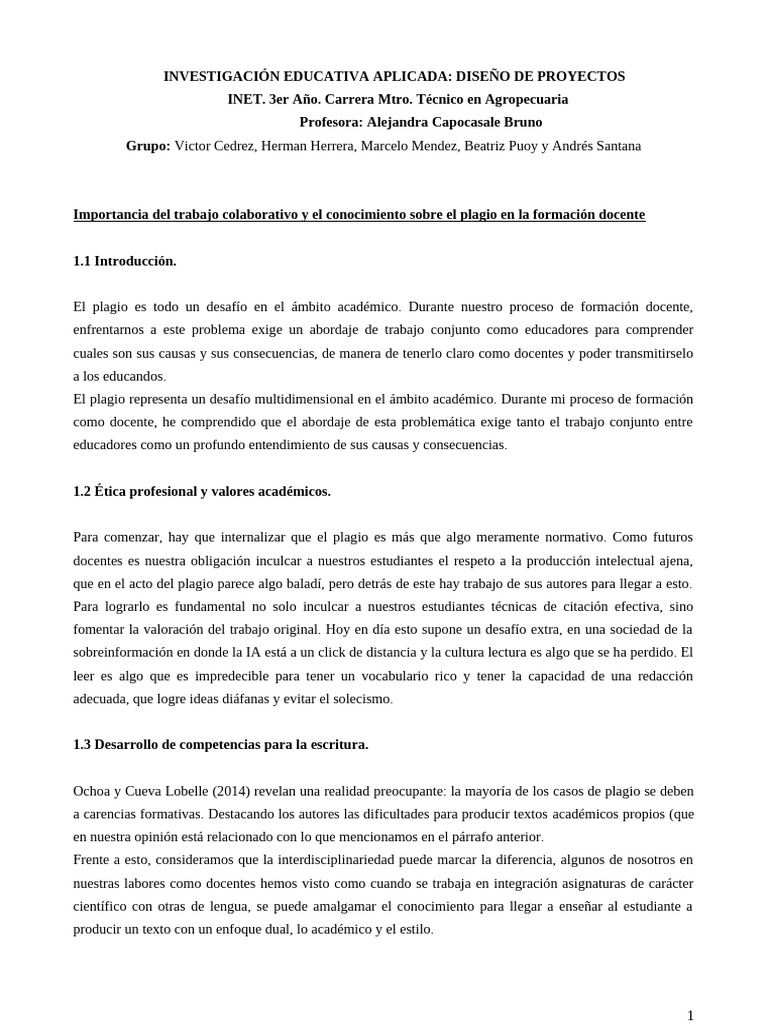 Borrador Plagio Equipos.docx | PDF | Enseñando | Maestros