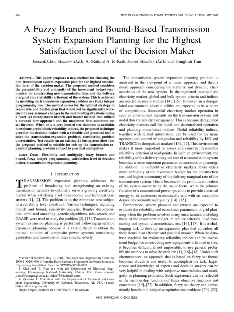 A Fuzzy Branch and Bound-Based Transmission | PDF | Mathematical Optimization | Reliability ...