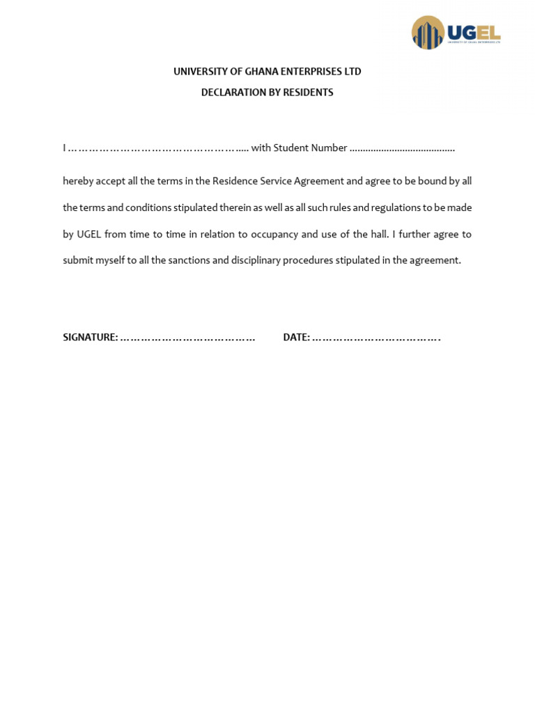 UG Residence Service Agreement Declaration | PDF
