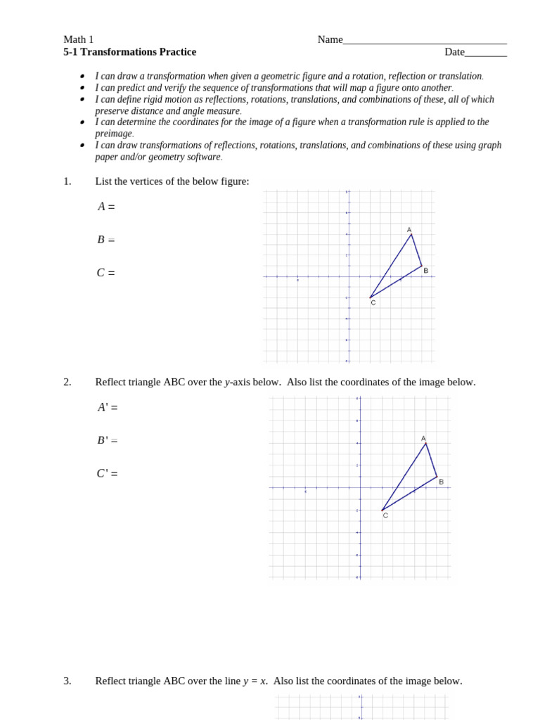 Transformations Practice Worksheet | PDF | Cartesian Coordinate System ...