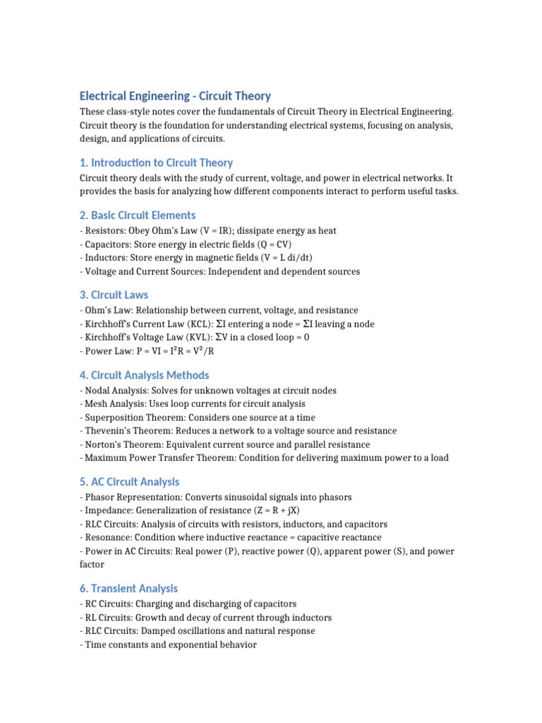 Electrical Engineering - Circuit Theory | PDF | Electrical Network | Network Analysis ...