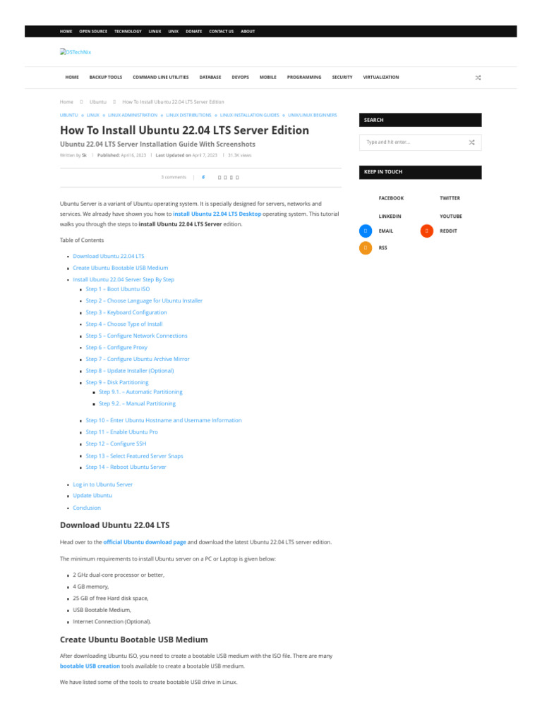 Ostechnix Com Install Ubuntu Server | PDF | Booting | Ip Address