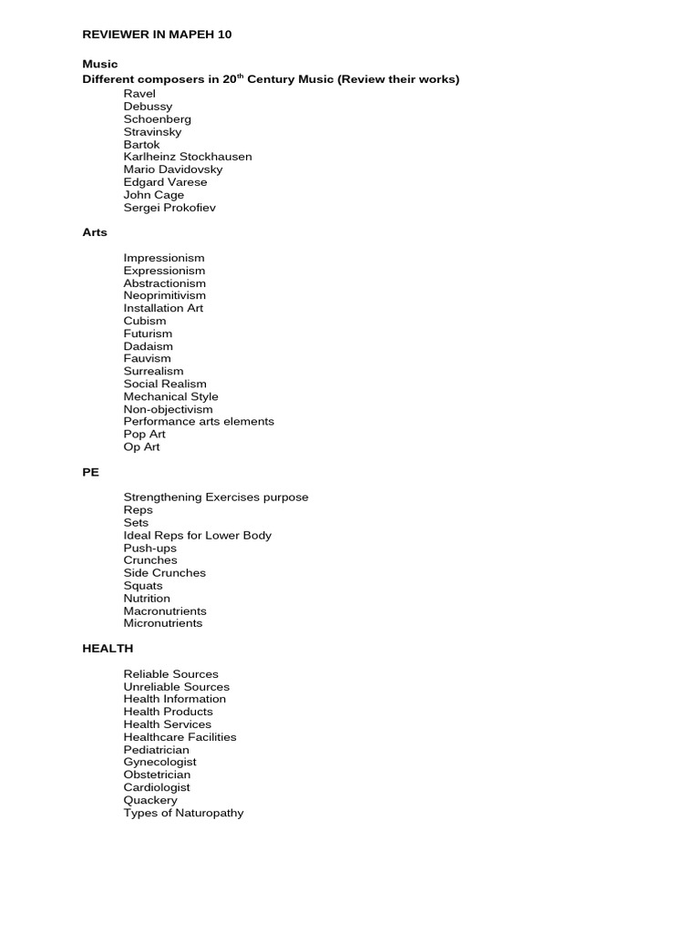 Reviewer Q1 Mapeh | PDF