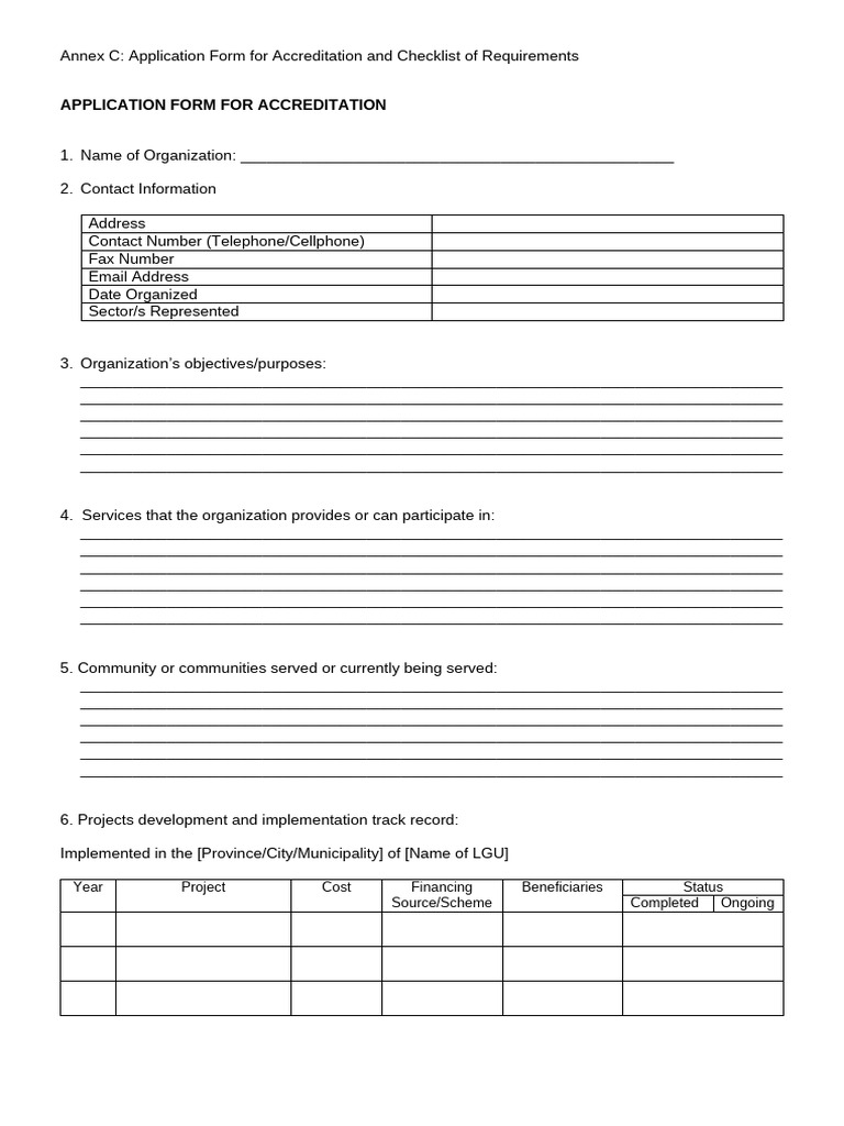 Accreditation Application Form And Checklist Pdf