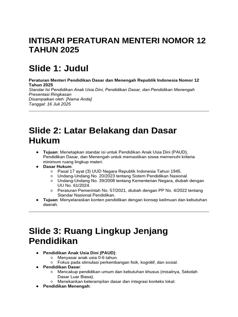Intisari Peraturan Menteri Nomor 12 Tahun 2025 | PDF