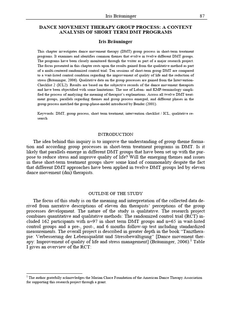 Dance Movement Therapy Group Analysis | PDF | Psychotherapy ...