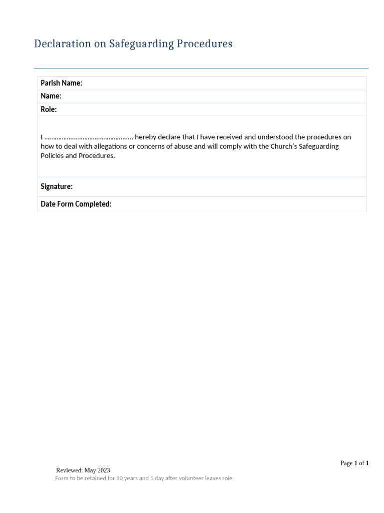 Safeguarding Procedures Declaration Form | PDF