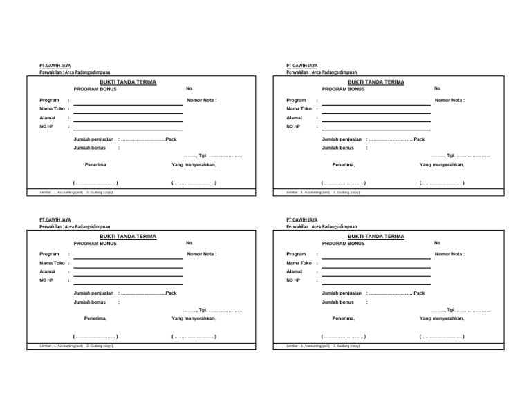 Template Cetak Tanda Terima Bonus | PDF