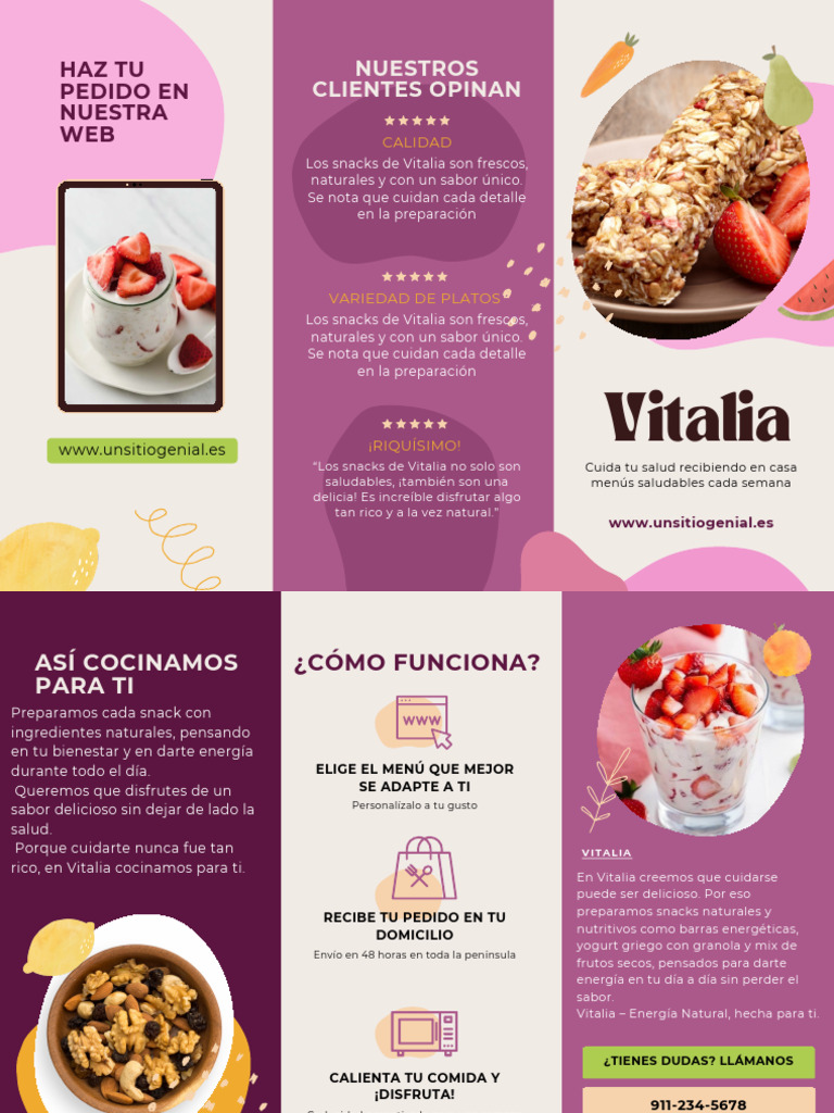 Folleto Tríptico Comida Saludable Orgánico Natural Naranja y Verde ...