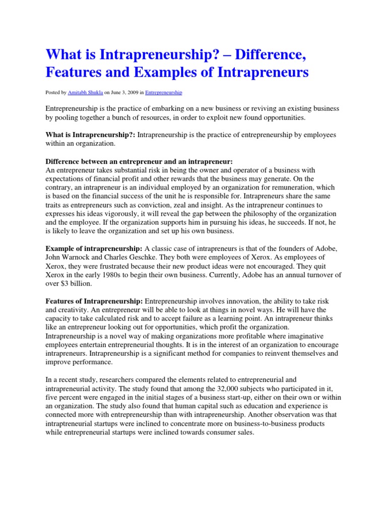 What is Intrapreneurship | Entrepreneurship | Business | Free 30-day ...