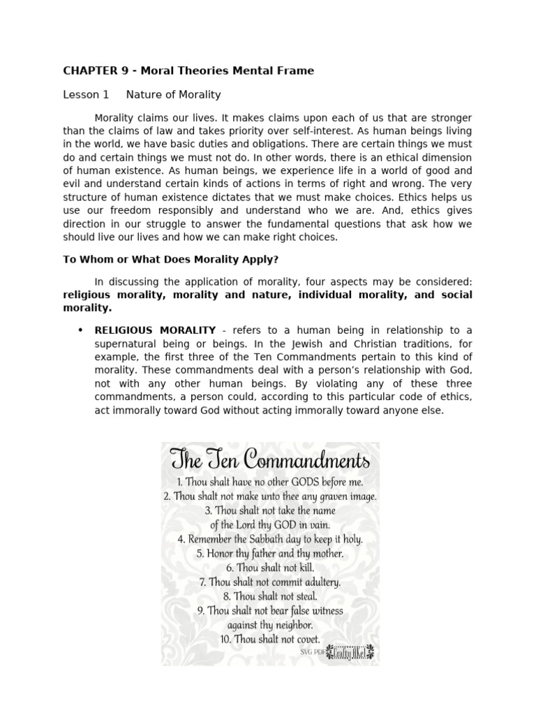 CHAPTER 9 Moral Theories Mental Frame | PDF | Morality | Liberal Arts ...