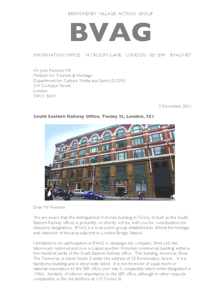 Letter To John Penrose MP, Minister For Tourism & Heritage, DCMS. 2 Dec ...