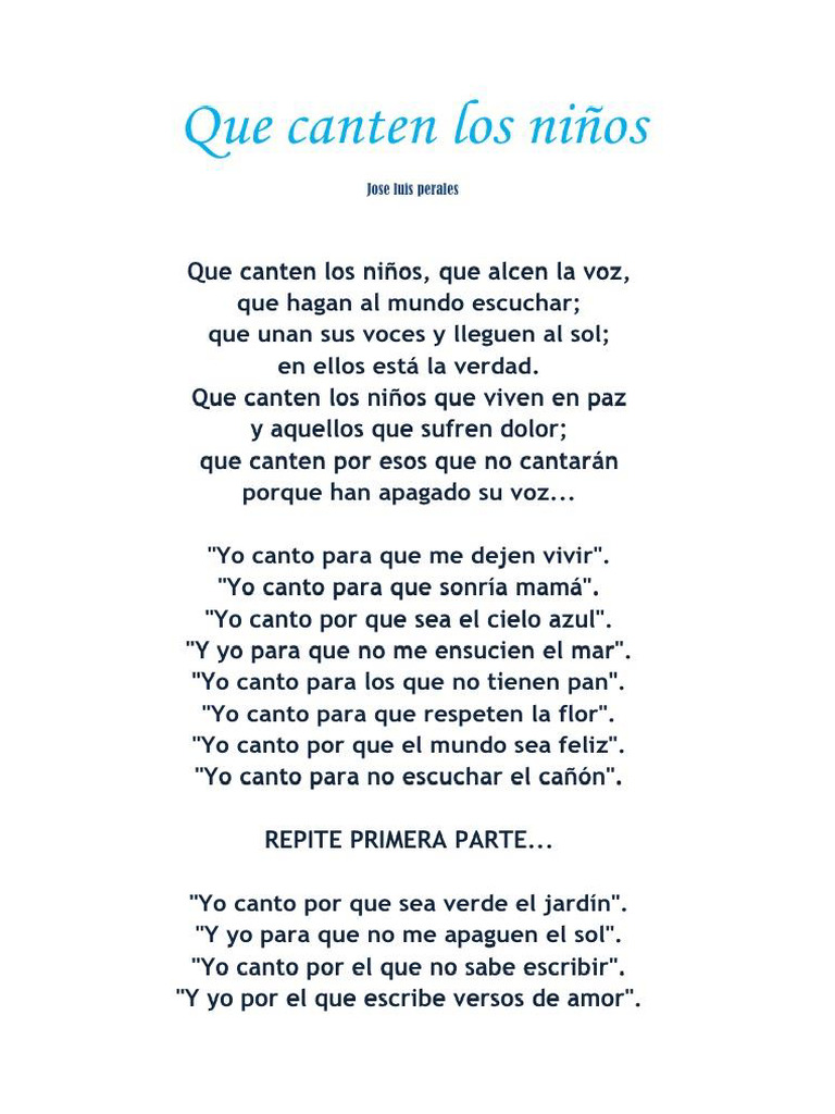 Letra Que Canten Los Niños | PDF