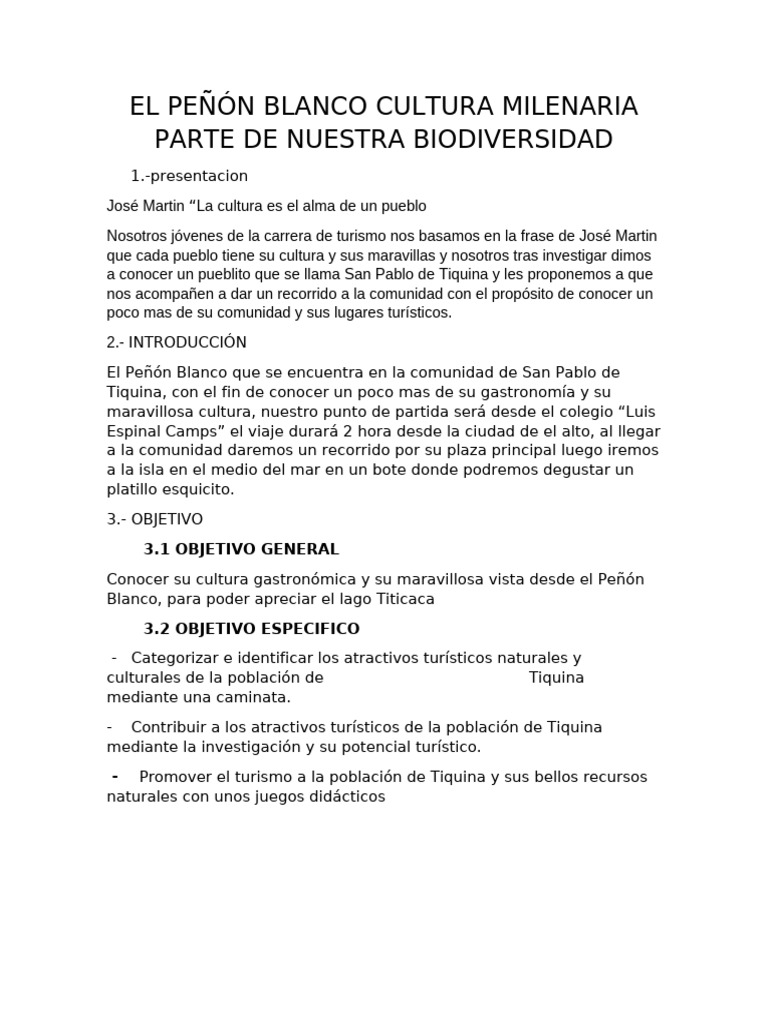 El Peñon Blanco Cultura Milenaria Parte de Nuestra Biodiversidad | PDF