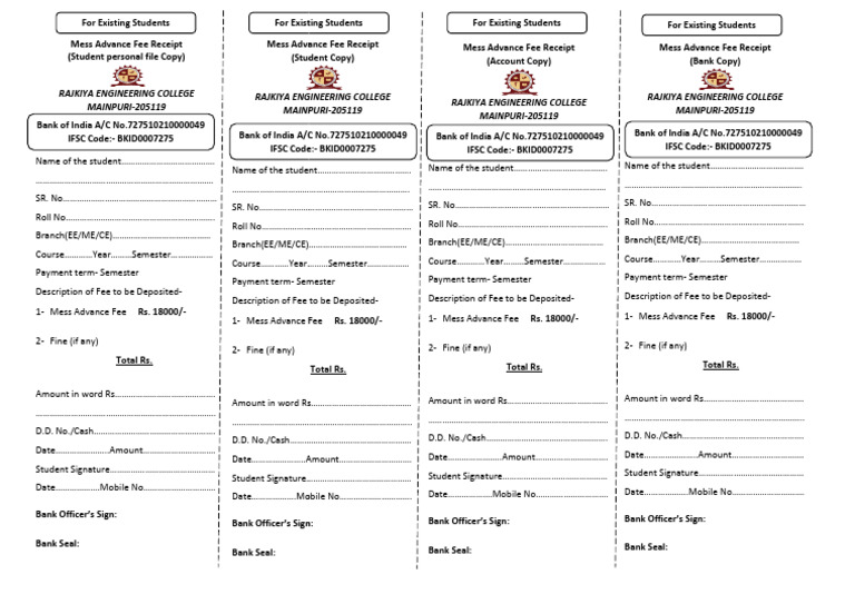 Mess Advance Fee Challan Session 2021 22 | PDF | Payments | Money