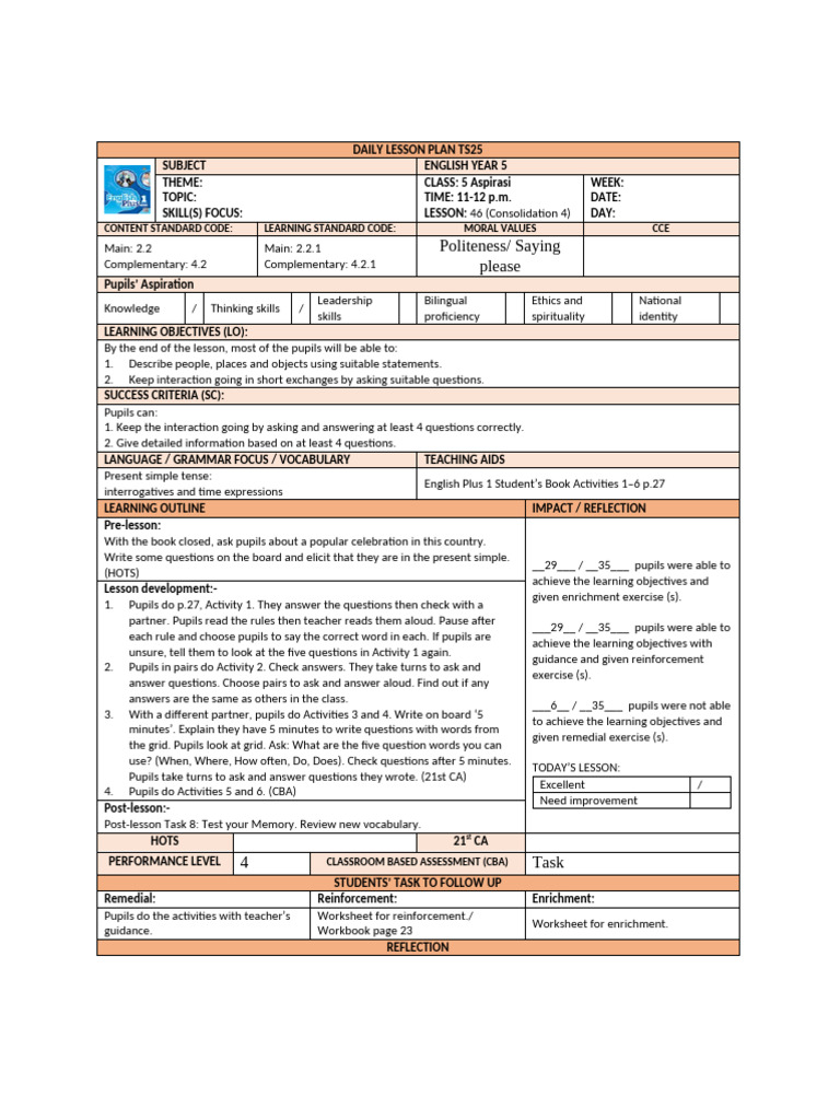 Year 5 English Roleplay Lesson Plan | PDF | Lesson Plan | English Language