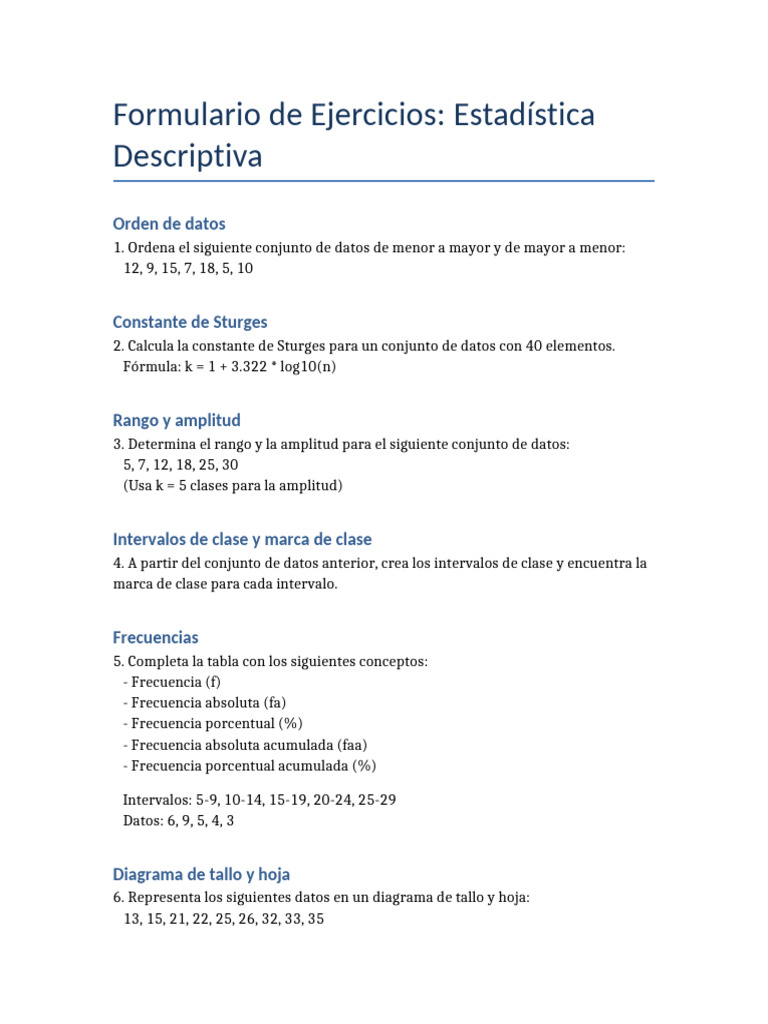 Formulario Estadistica Descriptiva | PDF
