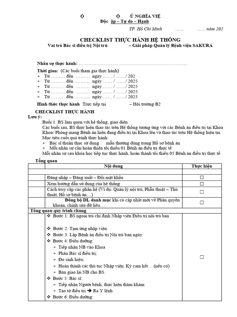 Checklist BS Noi Tru Ban Ngay | PDF
