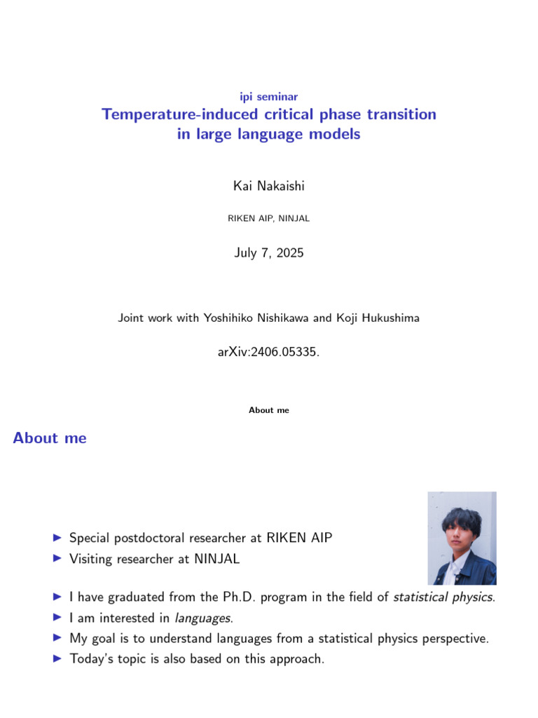 IPI Seminar LLM Transition Slide | PDF | Phase Transition | Power Law