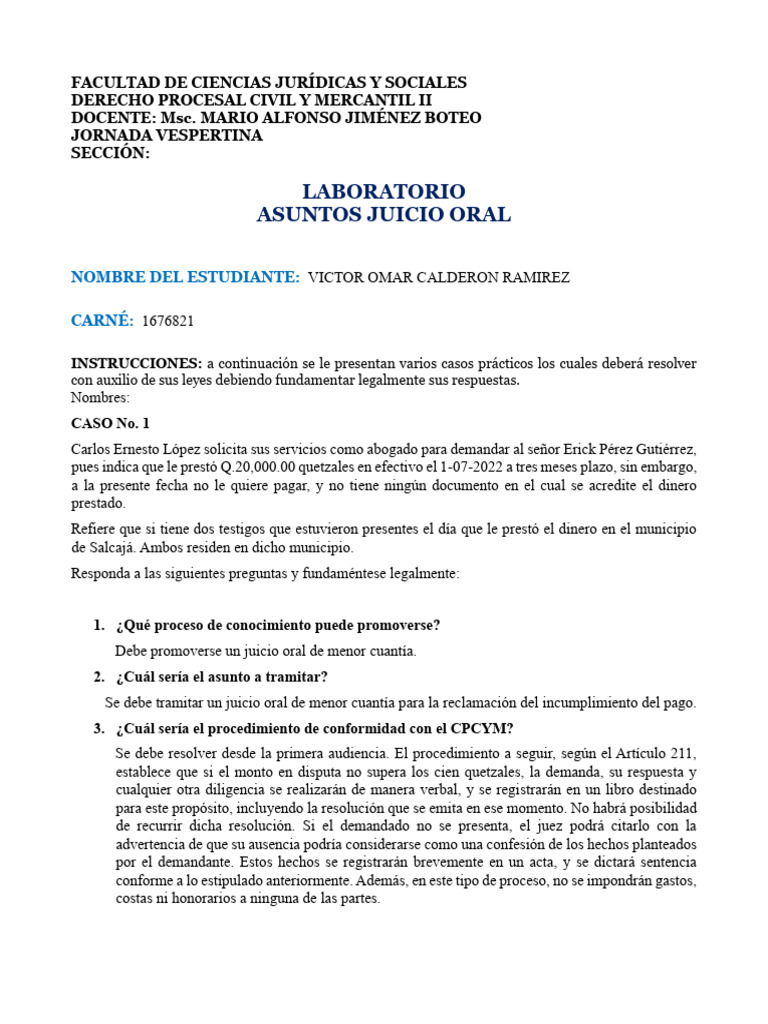 Lab 2 Victor Omar Calderon | PDF | Pensión alimenticia | Demanda judicial