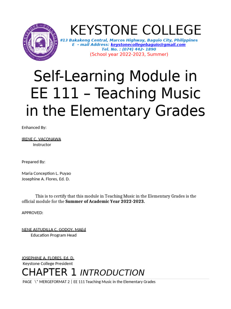 EL 111 Teaching Music in The Elem. Gradesenhanced 2 | PDF | Musical ...