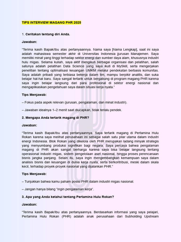 Tips Sukses Interview Magang PHR | PDF